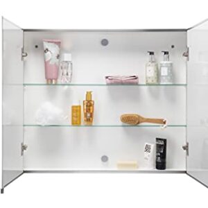 Croydex Finchley Double Door, Surface Mount Flexi-Fix Easy Installation System Medicine Cabinet, 31.5 in (W) x 26 in (H) Stainless Steel