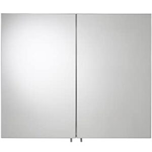 Croydex Finchley Double Door, Surface Mount Flexi-Fix Easy Installation System Medicine Cabinet, 31.5 in (W) x 26 in (H) Stainless Steel