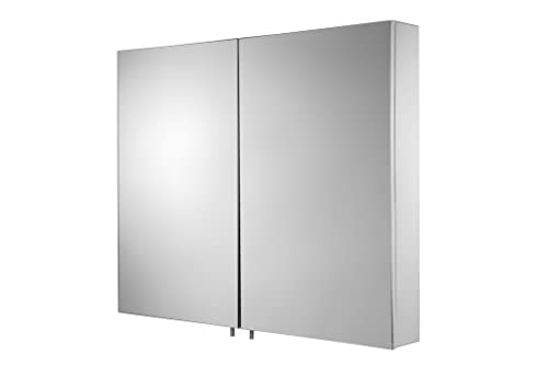 Croydex Finchley Double Door, Surface Mount Flexi-Fix Easy Installation System Medicine Cabinet, 31.5 in (W) x 26 in (H) Stainless Steel