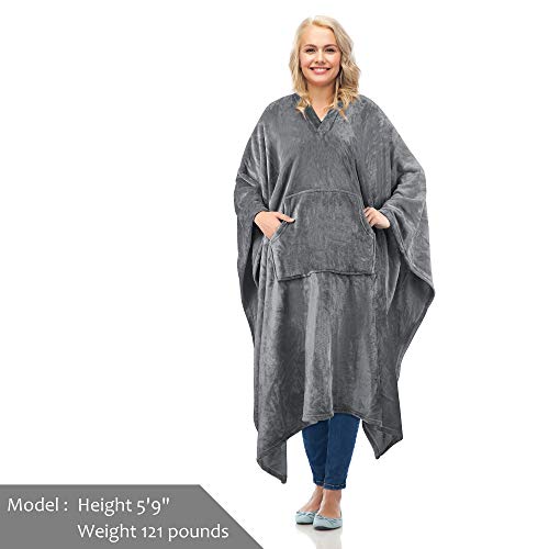 Catalonia Fleece Wearable Blanket Poncho for Adult Women Men, Travel Wrap Blanket Cape with Pocket | Warm, Soft, Cozy, Snuggly, Gift for Her, No Sleeves | All-Season