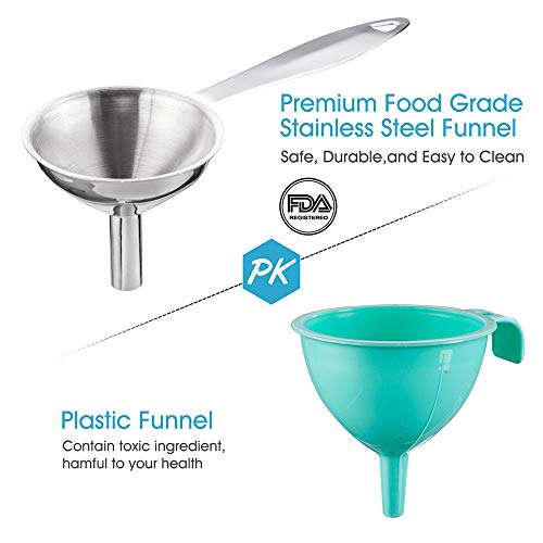 Toncoo 3-in-1 Premium Kitchen Funnel Set, Food Grade Stainless Steel Funnel for Filling Bottles, Small Bottle Funnel, Metal Funnel, Mini Funnel for Essential Oil, Flask, Spices, Liquid, Dry