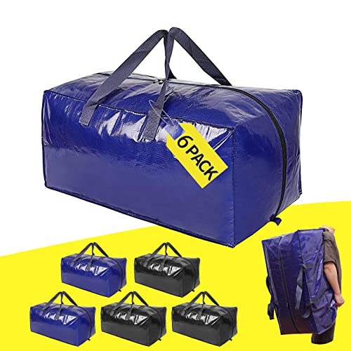 Konelia 6 Pack Moving Bags XXXXL Heavy-Duty Storage Bags with Zippers & Carrying Handles for Space Saving Moving Storage