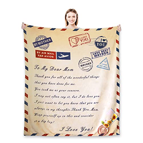 Gifts for Mom from Daughter or Son - Soft Flannel Hug Mother Letter Throw Blanket Thanksgiving, Christmas, Mother's Day, Birthday Gifts (60 x 50 Inches)