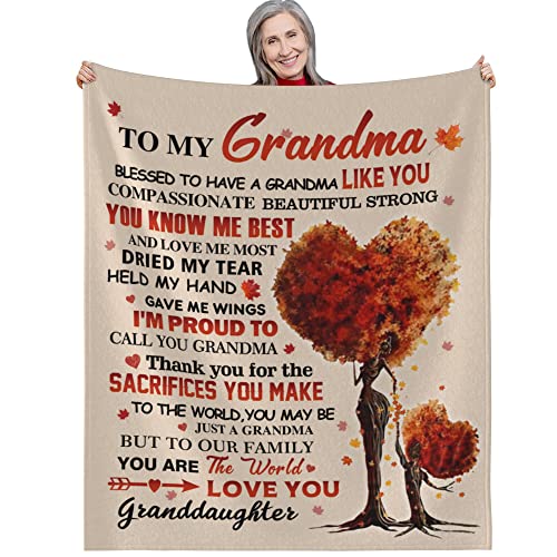 BLOOM SOMEWHERE to My Grandma Blanket from Granddaughter Throws Grandma Throw Flannel Blankets for Bed Couch Travel Beach Warm Blanket Love Gift for Mother's Day Birthday 50x60in