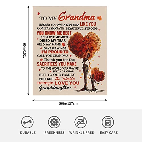 BLOOM SOMEWHERE to My Grandma Blanket from Granddaughter Throws Grandma Throw Flannel Blankets for Bed Couch Travel Beach Warm Blanket Love Gift for Mother's Day Birthday 50x60in