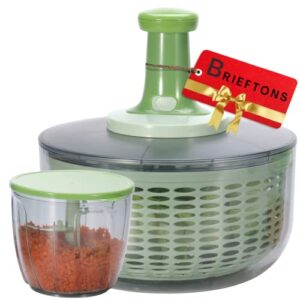 brieftons salad spinner and chopper: large 6.3-quart lettuce greens vegetable washer dryer, with bonus 0.95-quart veggie chopper mixer, compact storage, easy push operation for quick veggie prepping