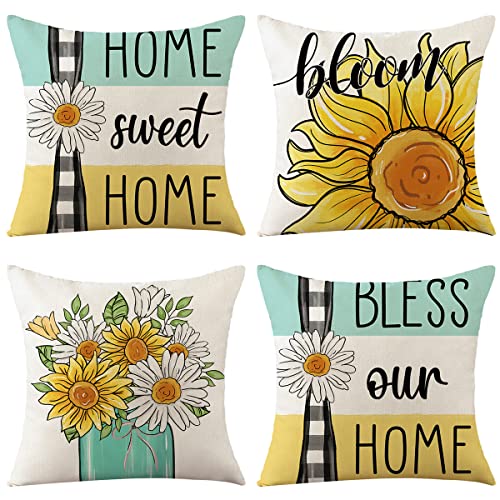 wyooxoo Throw Pillow Covers 18x18 Set of 4 Summer Farmhouse Pillow Covers Decorative Pillowcase for Sofa Couch Living Room Outdoor Home Decor