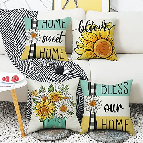 wyooxoo Throw Pillow Covers 18x18 Set of 4 Summer Farmhouse Pillow Covers Decorative Pillowcase for Sofa Couch Living Room Outdoor Home Decor