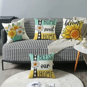 wyooxoo Throw Pillow Covers 18x18 Set of 4 Summer Farmhouse Pillow Covers Decorative Pillowcase for Sofa Couch Living Room Outdoor Home Decor