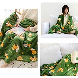 FUYU Shiba Inu Throw Blanket Puppy Cartoon Dog Warm Fuzzy Soft Blanket