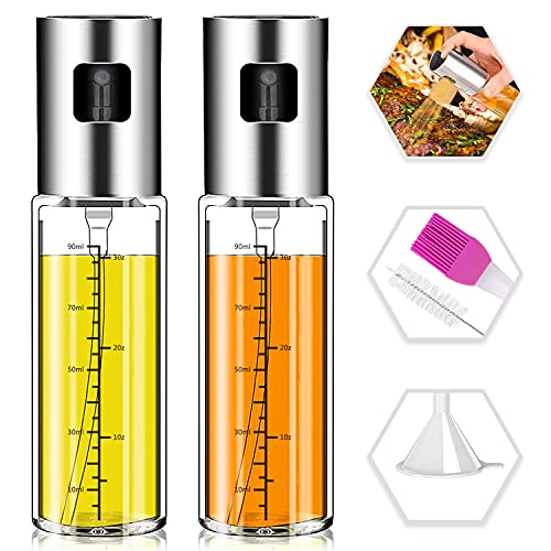 NORBASE Oil Sprayer for Cooking, 2 Pack Upgraded Olive Oil Spray Bottle Mister Refillable with Scale Air Fryer Accessories for Kitchen, Salad, Baking, BBQ, Frying