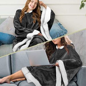 PAVILIA Angel Wrap Hooded Blanket | Poncho Blanket Wrap with Soft Sherpa Fleece | Wearable Blanket Throw Gift with Hood Pockets Cape | Plush Warm Shawl Cozy Gifts for Women Wife (Gray)