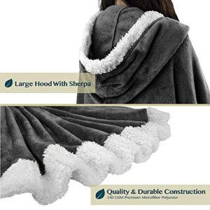 PAVILIA Angel Wrap Hooded Blanket | Poncho Blanket Wrap with Soft Sherpa Fleece | Wearable Blanket Throw Gift with Hood Pockets Cape | Plush Warm Shawl Cozy Gifts for Women Wife (Gray)