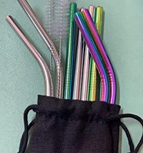 8-Pack Reusable Stainless Steel Metal Straws with Case - Extra Long Metal Straws Drinking for 20 oz 35 oz Tumblers with 2 Cleaning Brushes - Size 8.5" 6mm (Multi colors)