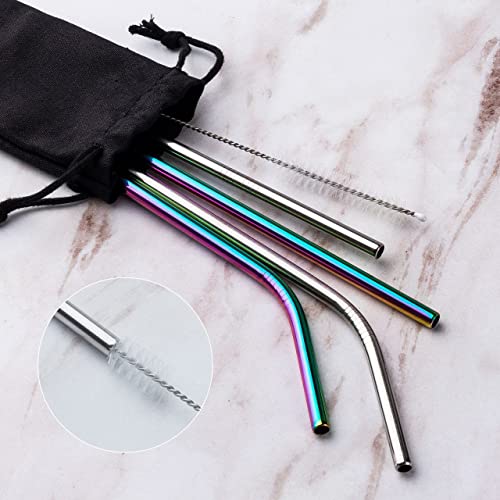 8-Pack Reusable Stainless Steel Metal Straws with Case - Extra Long Metal Straws Drinking for 20 oz 35 oz Tumblers with 2 Cleaning Brushes - Size 8.5" 6mm (Multi colors)