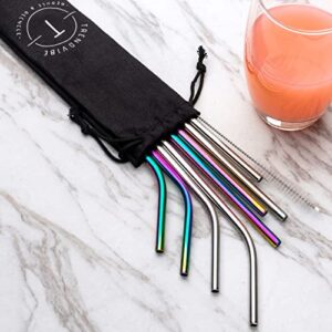 8-Pack Reusable Stainless Steel Metal Straws with Case - Extra Long Metal Straws Drinking for 20 oz 35 oz Tumblers with 2 Cleaning Brushes - Size 8.5" 6mm (Multi colors)