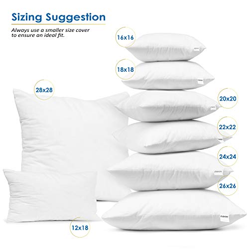 nestl Plain Throw Pillows 20"x20" Inches Decorative Pillow Insert Square Throw Pillow Inserts 4 Pack Premium Down Alternative Polyester Pillow Cushion Sham Stuffer for Couch Sofa Bed - Set of 4