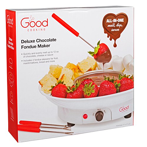 Electric Fondue Maker Deluxe Set w 4 Forks, Removable Serving Tray & Melting/Warming Setting - Great for Dipping Snacks, Marshmallows, Bread in Chocolate, Caramel, Cheese, Sauce - Mother's Day Gift!