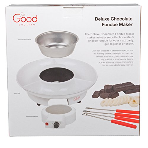 Electric Fondue Maker Deluxe Set w 4 Forks, Removable Serving Tray & Melting/Warming Setting - Great for Dipping Snacks, Marshmallows, Bread in Chocolate, Caramel, Cheese, Sauce - Mother's Day Gift!