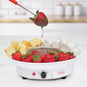 Electric Fondue Maker Deluxe Set w 4 Forks, Removable Serving Tray & Melting/Warming Setting - Great for Dipping Snacks, Marshmallows, Bread in Chocolate, Caramel, Cheese, Sauce - Mother's Day Gift!