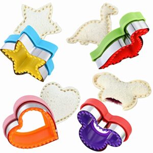 elfkitwang sandwich cutter and sealer set,4 pcs bread sandwich decruster pancake maker diy cookie cutters for kids bento box,heart dinosaur star shapes mold.