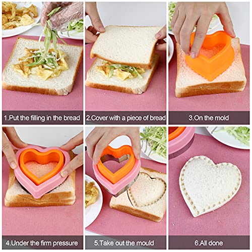 Elfkitwang Sandwich Cutter and Sealer Set,4 Pcs Bread Sandwich Decruster Pancake Maker DIY Cookie Cutters for Kids Bento Box,Heart Dinosaur Star Shapes Mold.