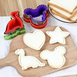 Elfkitwang Sandwich Cutter and Sealer Set,4 Pcs Bread Sandwich Decruster Pancake Maker DIY Cookie Cutters for Kids Bento Box,Heart Dinosaur Star Shapes Mold.