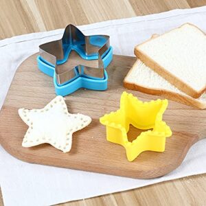 Elfkitwang Sandwich Cutter and Sealer Set,4 Pcs Bread Sandwich Decruster Pancake Maker DIY Cookie Cutters for Kids Bento Box,Heart Dinosaur Star Shapes Mold.