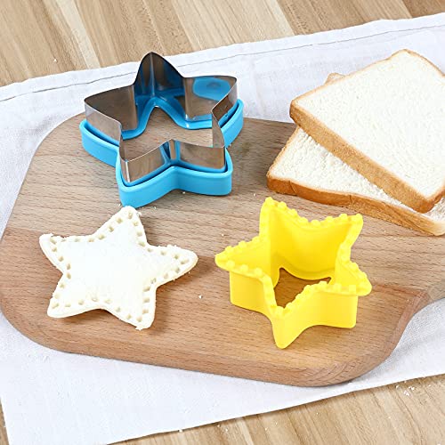 Elfkitwang Sandwich Cutter and Sealer Set,4 Pcs Bread Sandwich Decruster Pancake Maker DIY Cookie Cutters for Kids Bento Box,Heart Dinosaur Star Shapes Mold.