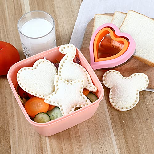 Elfkitwang Sandwich Cutter and Sealer Set,4 Pcs Bread Sandwich Decruster Pancake Maker DIY Cookie Cutters for Kids Bento Box,Heart Dinosaur Star Shapes Mold.