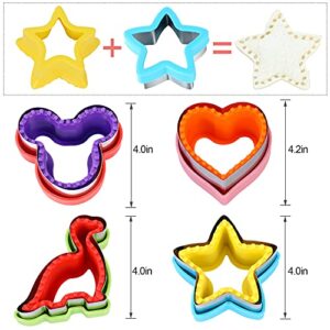 Elfkitwang Sandwich Cutter and Sealer Set,4 Pcs Bread Sandwich Decruster Pancake Maker DIY Cookie Cutters for Kids Bento Box,Heart Dinosaur Star Shapes Mold.