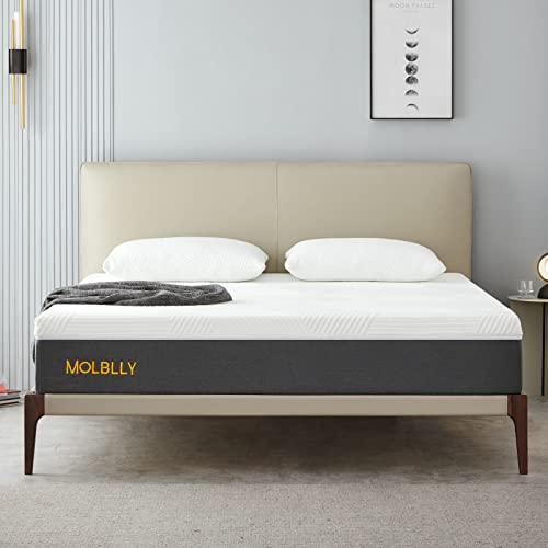 Molblly 10 Inches Queen Size Mattress for Back Pain Relief, Gel Memory Foam Mattress in a Box, Fiberglass Free, Medium Firm, 10-Year Support, Premium Queen Bed