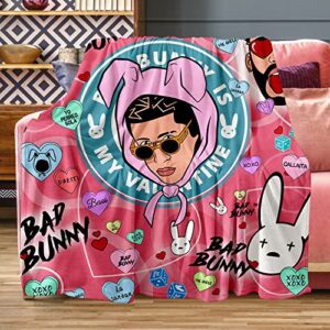 bad cute bunny flannel throw blanket rapper singer soft warm cozy plush blanket microfiber throw couch sofa bed 50"x60"