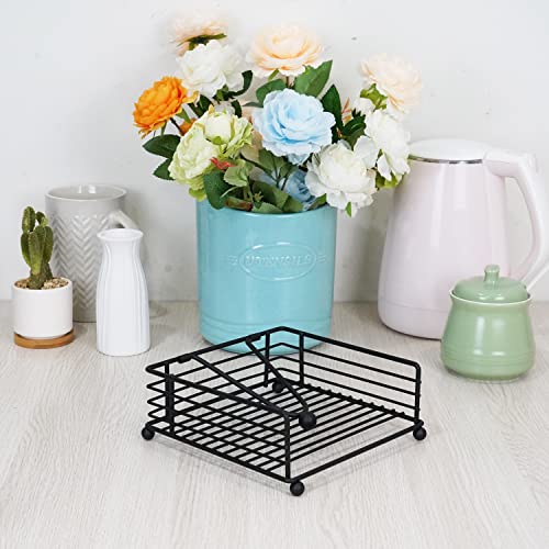 Napkin Holder for Table, Flat Napkin Holder with Weighted Arm, Square Paper Napkin Holders, Elegant Rustic Iron Metal, Modern Napkin Holder for Kitchen, Restaurant, Farmhouse, Dinner, Outdoor, Black