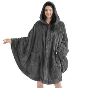 pavilia angel wrap hooded blanket | poncho blanket wrap with plush fluffy sherpa | wearable blanket throw gift with hood pockets cape | shaggy warm shawl cozy gifts for women wife (gray)