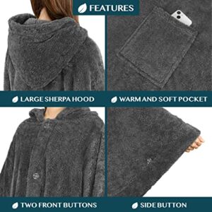 PAVILIA Angel Wrap Hooded Blanket | Poncho Blanket Wrap with Plush Fluffy Sherpa | Wearable Blanket Throw Gift with Hood Pockets Cape | Shaggy Warm Shawl Cozy Gifts for Women Wife (Gray)