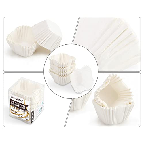 CHEFMADE 100 Count White Cupcake Liners, Square Baking Cups for Baking, Paper Cupcake Liners -No Smell, Food Grade & Grease