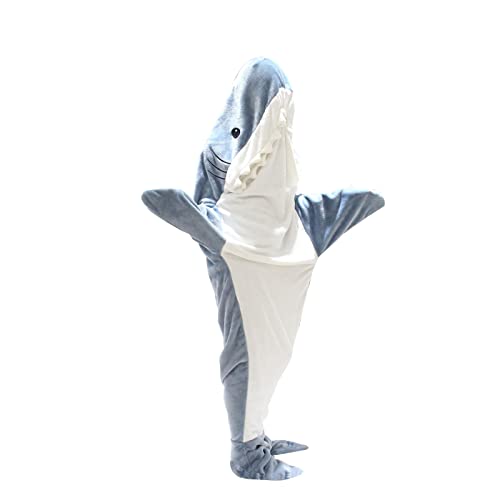 Shark Blanket Adult - Wearable Shark Blanket, Shark Blanket Hoodie, Super Soft Cozy Flannel Hoodie Shark Sleeping Bag, Shark Onesie Blanket, Gifts for Shark Lovers (67inX27.5in(L), Shark)