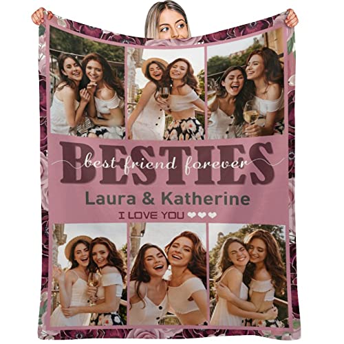 Artsadd Personalized Blanket to Besties, Gift on Birthday to Best Friend, Custom Picture Blanket with Text Name Photo Throw Blanket, Made in USA