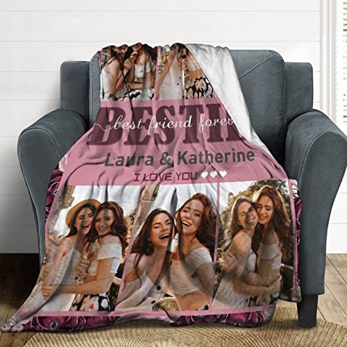 Artsadd Personalized Blanket to Besties, Gift on Birthday to Best Friend, Custom Picture Blanket with Text Name Photo Throw Blanket, Made in USA