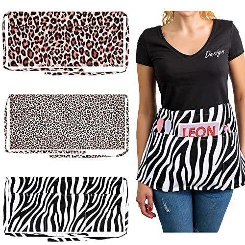 3 Pieces Leopard Zebra Print Aprons Waitress Server Aprons with 3 Pockets Half Apron with Pockets Waiters Apron for Teachers Waiter Bartender Barista Restaurant Coffee Mom