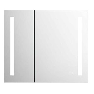 Vyaya Modern Home Decor Erie 30" W x 26" H Rectangular Silver Aluminum Recessed or Surface Mount Mirror Medicine Cabinet