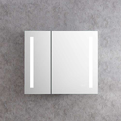 Vyaya Modern Home Decor Erie 30" W x 26" H Rectangular Silver Aluminum Recessed or Surface Mount Mirror Medicine Cabinet