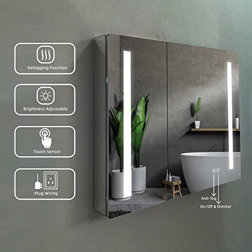 Vyaya Modern Home Decor Erie 30" W x 26" H Rectangular Silver Aluminum Recessed or Surface Mount Mirror Medicine Cabinet