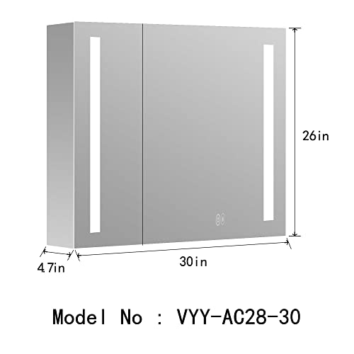 Vyaya Modern Home Decor Erie 30" W x 26" H Rectangular Silver Aluminum Recessed or Surface Mount Mirror Medicine Cabinet