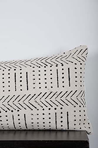 Trade Star Handloomed Thick Rug Mudcloth Pillowcase Tribal Lumbar Pillow Cover Decorative 100% Cotton Rectangle Farmhouse Throw Cushion Cover for Home Decor (14X36 Inches, Ivory (Snow))