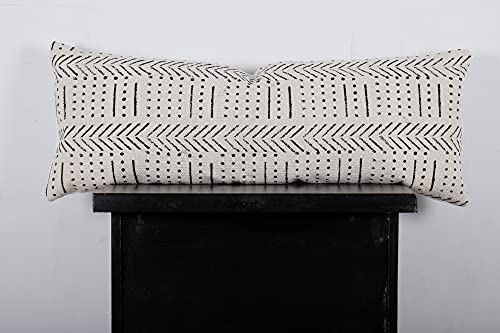 Trade Star Handloomed Thick Rug Mudcloth Pillowcase Tribal Lumbar Pillow Cover Decorative 100% Cotton Rectangle Farmhouse Throw Cushion Cover for Home Decor (14X36 Inches, Ivory (Snow))