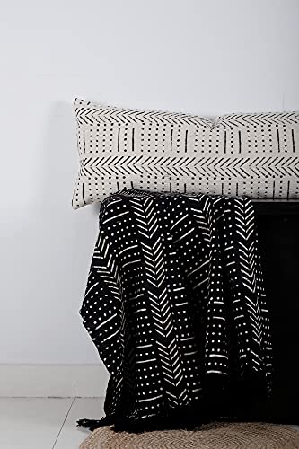 Trade Star Handloomed Thick Rug Mudcloth Pillowcase Tribal Lumbar Pillow Cover Decorative 100% Cotton Rectangle Farmhouse Throw Cushion Cover for Home Decor (14X36 Inches, Ivory (Snow))