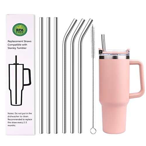 AIERSA 6 Pack Stainless Steel Replacement Straws Compatible Stanley 40oz Tumbler,Reusable Straw for Stanley Adventure Quencher Travel Tumbler, Straws with Cleaning Brush for Stanley Cup Accessories