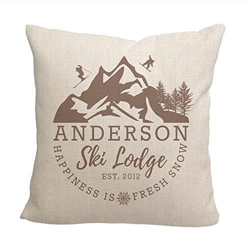 Pattern Pop Personalized Ski Lodge Throw Pillow Cover - 17X17 Throw Pillow Cover (NO Insert) - Decorative Throw Pillow Cover (Natural Linen, Throw Pillow Cover)